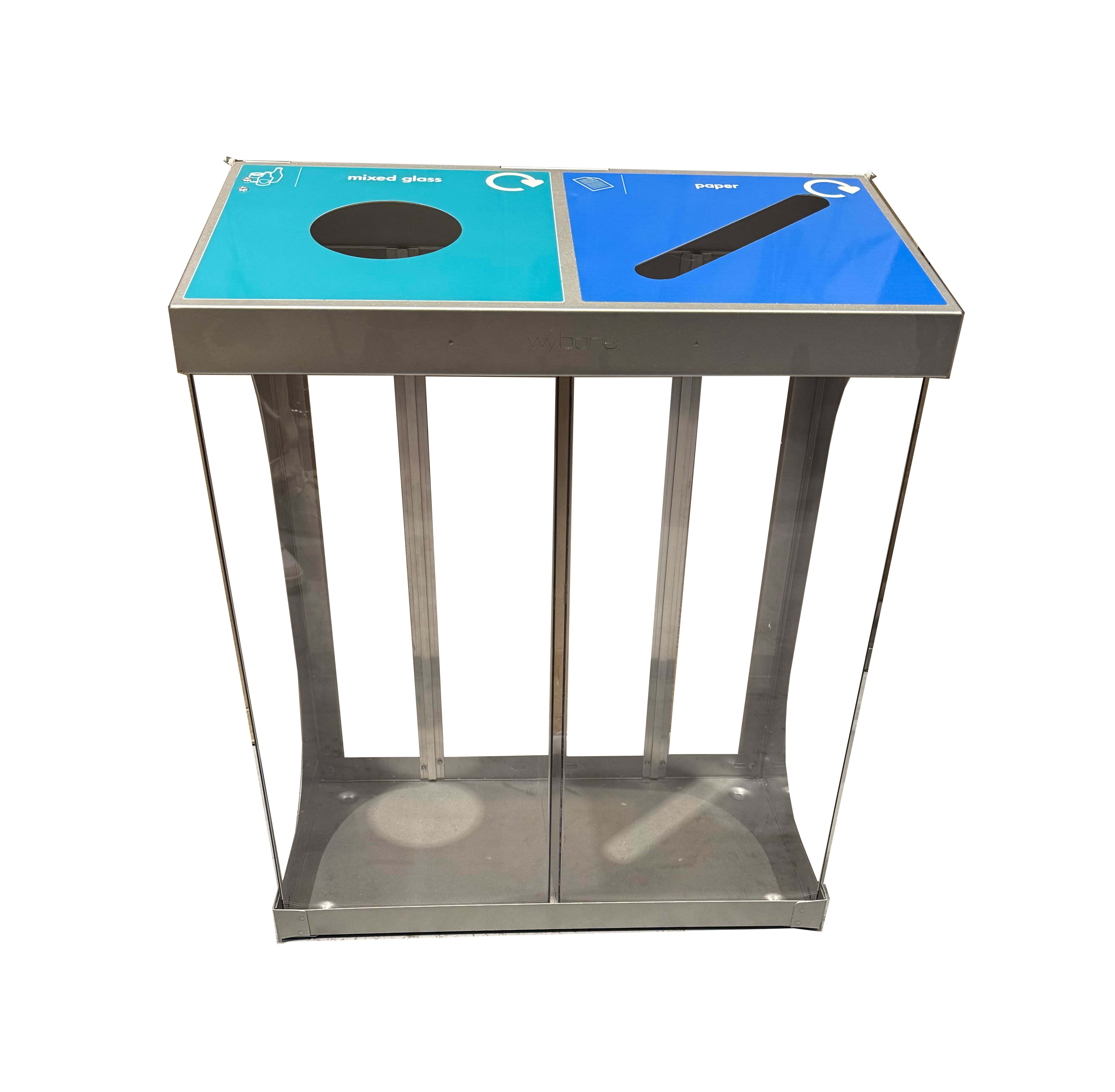 Glass and Paper Recycling Bin with Clear Plastic Liners - 120L