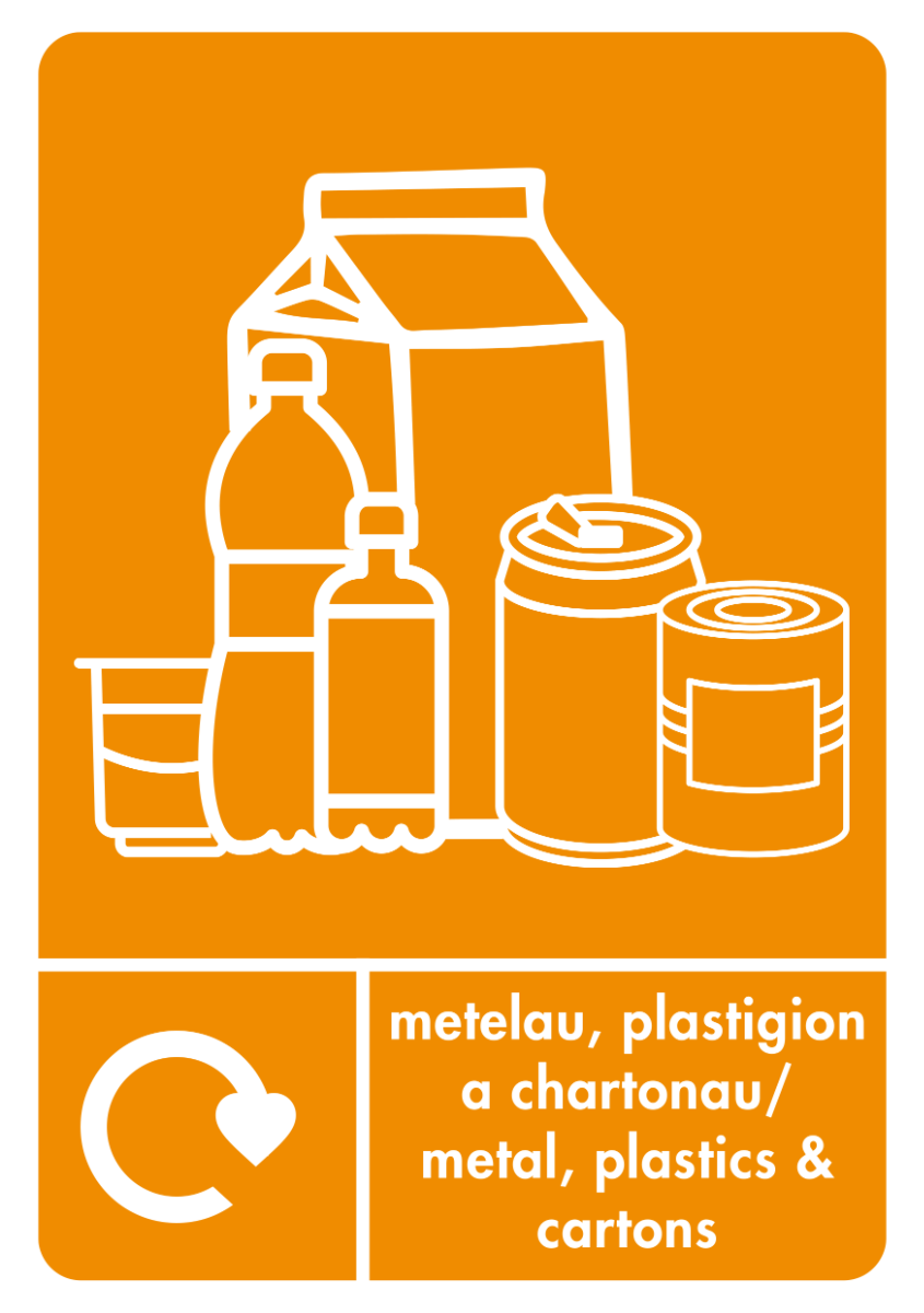 A5 Bilingual Metal, Plastics & Cartons Recycling Sticker