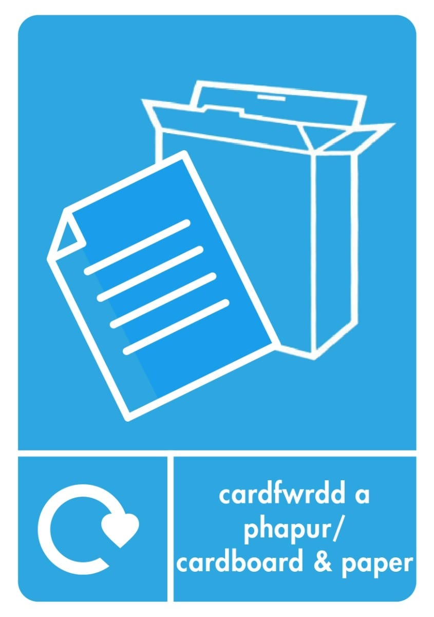A5 Paper & Cardboard Recycling Sticker | Designed for Welsh Businesses