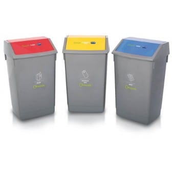Set of 3 Recycling Bins with Colour Coded Flip Top Lids